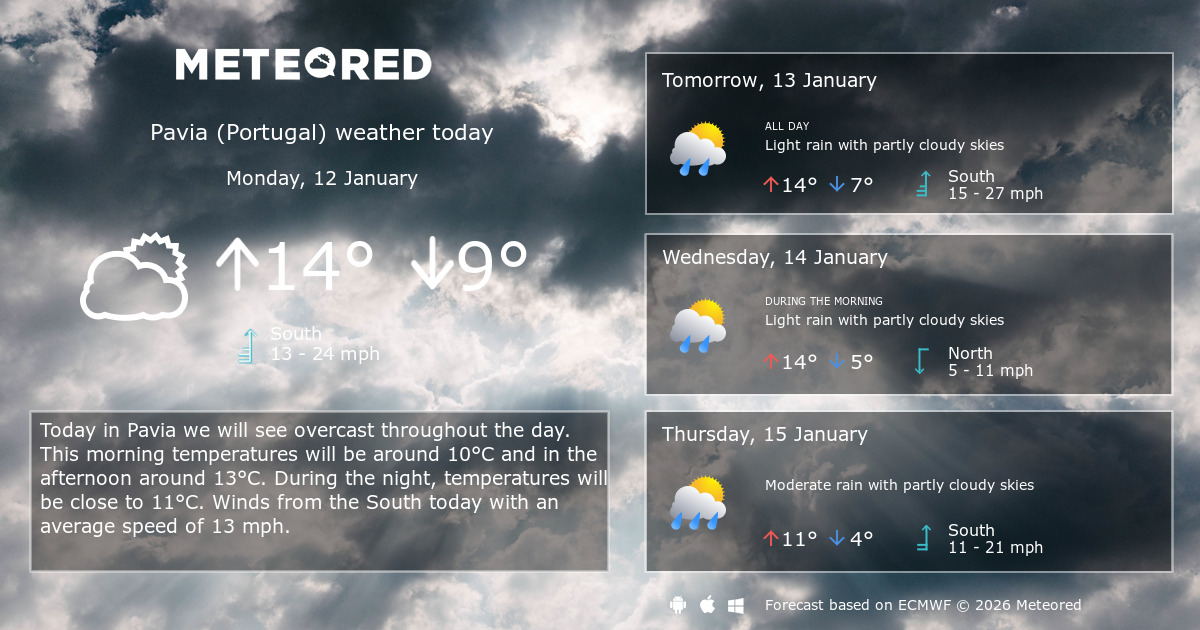 Weather Pavia (Portugal). 14 day Forecast - yourweather.co.uk | Meteored